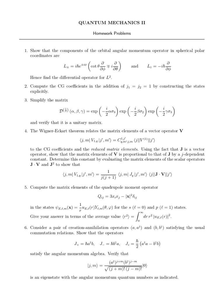 qm2_hwProblems_2022 (1) | PDF | Wave Function | Quantum Mechanics