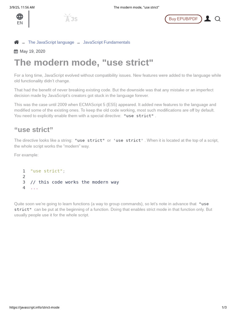 The Modern Mode, - Use Strict | PDF | Java Script | Computer Science
