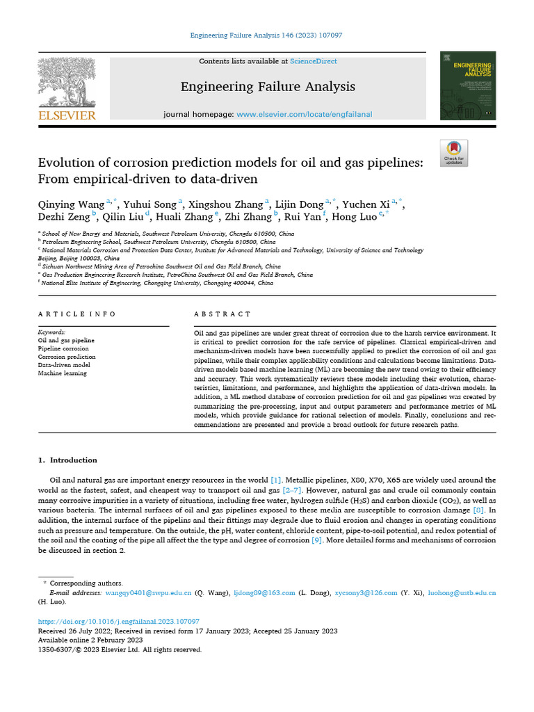 Evolution of corrosion prediction models for oil and gas pipelines | PDF | Corrosion | Machine ...