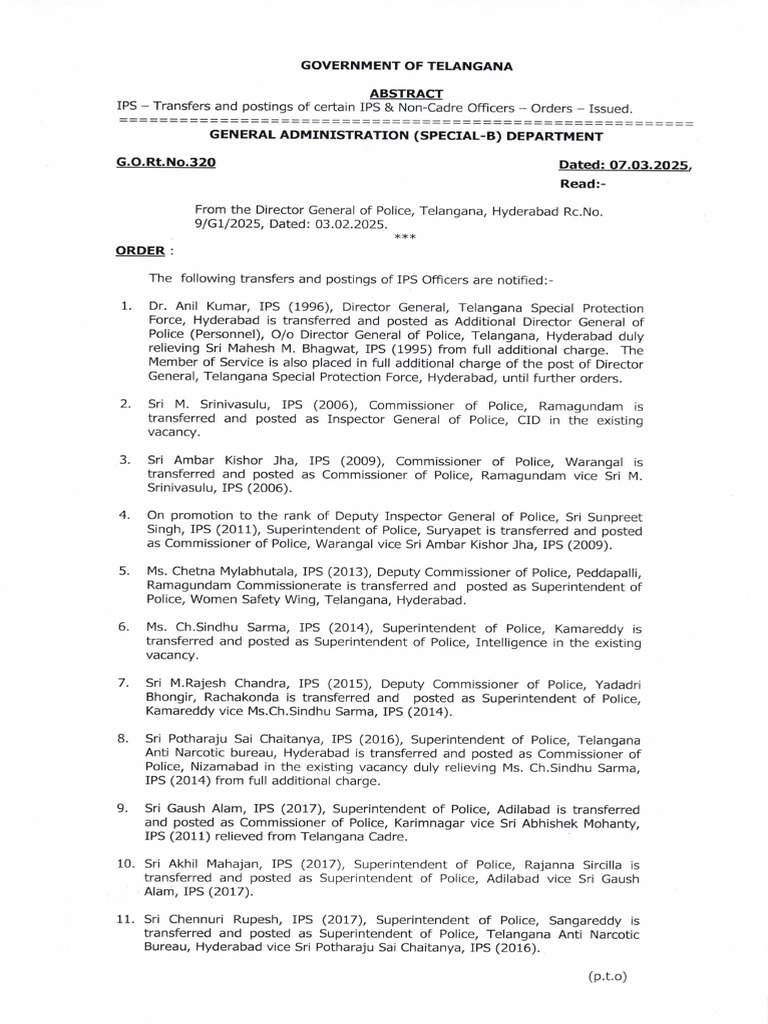 320-IPS-GO-Transfers and postings-IPS & Non Cadre Officers | PDF ...