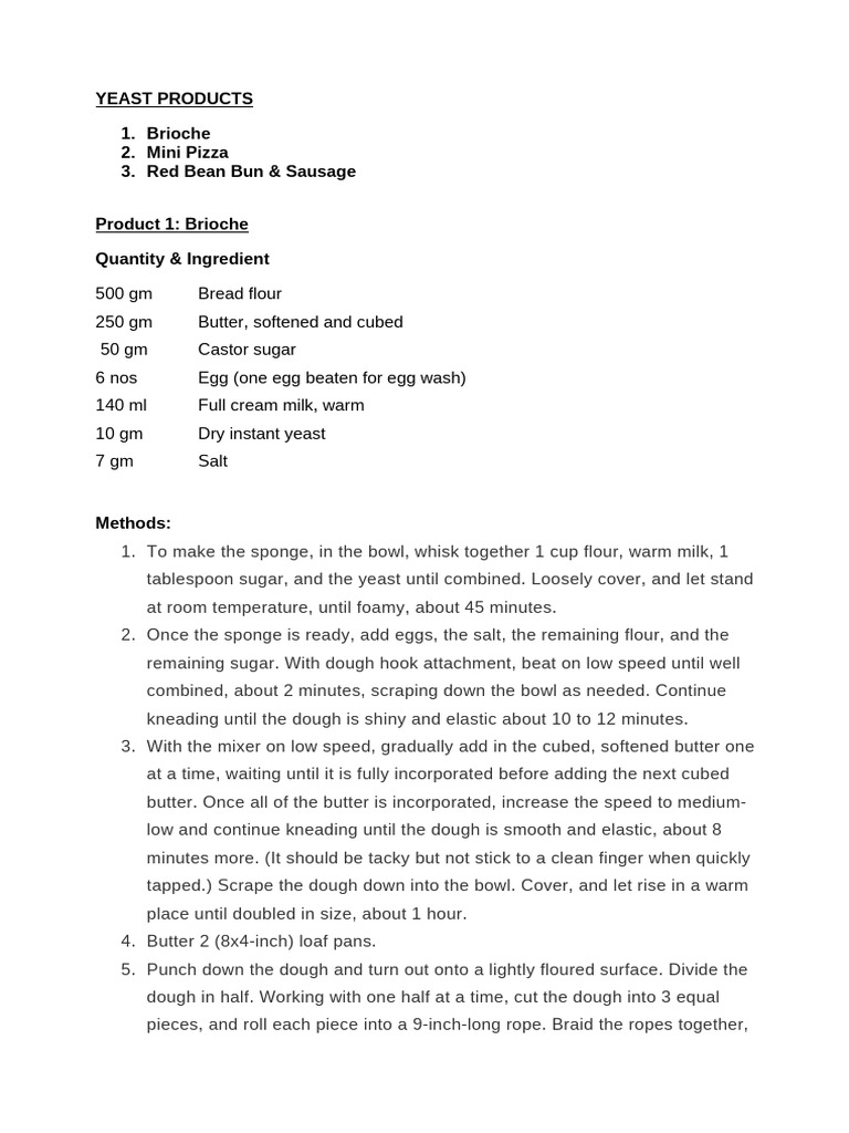Yeast-Based Recipes: Brioche, Pizza, Buns | PDF | Breads | Dough