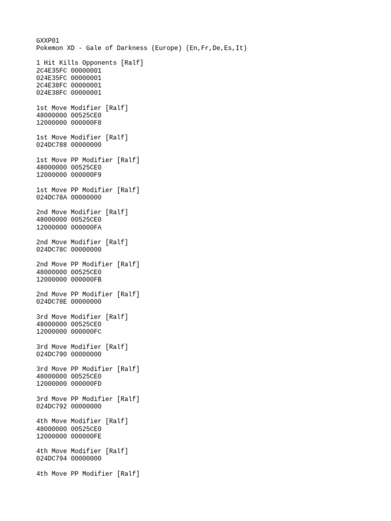 Pokemon XD Gale of Darkness Cheats | PDF | Pokémon
