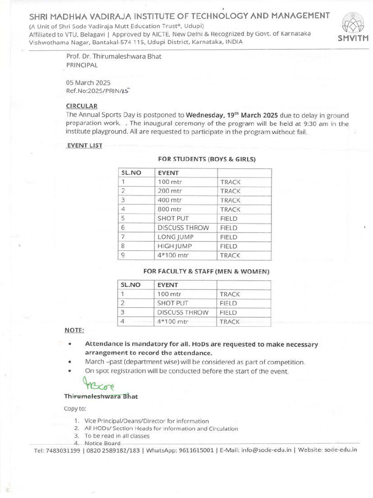 Revised Circular - Annual Sports Meet 2025 | PDF