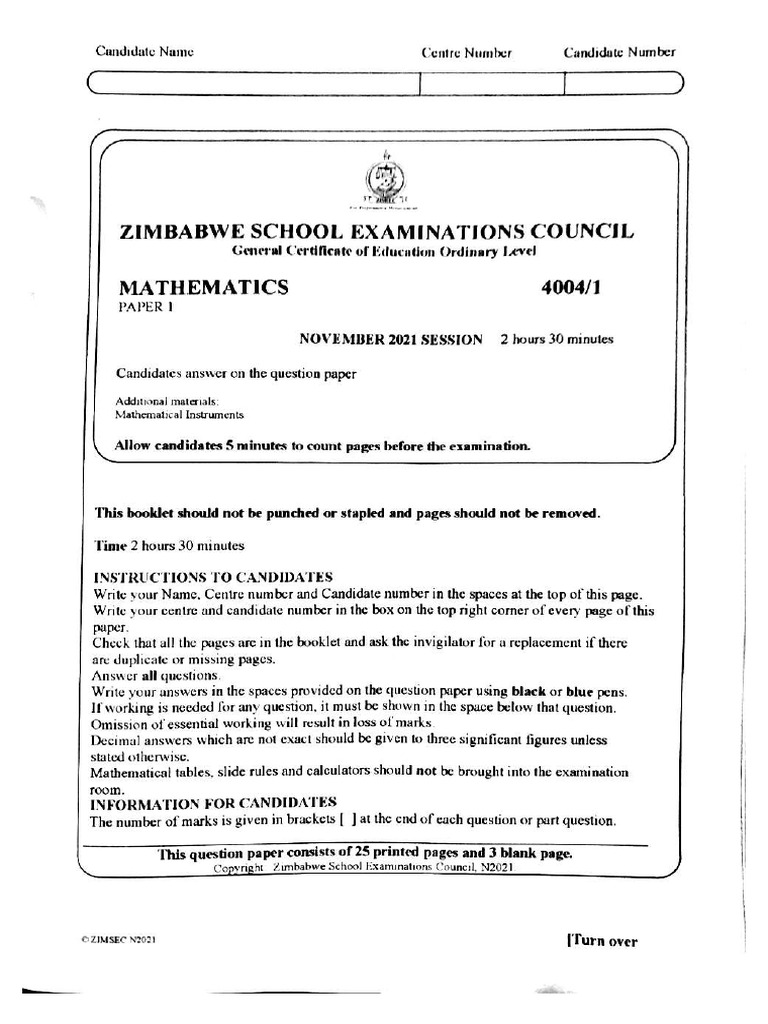Maths 2021 Paper 1 | PDF