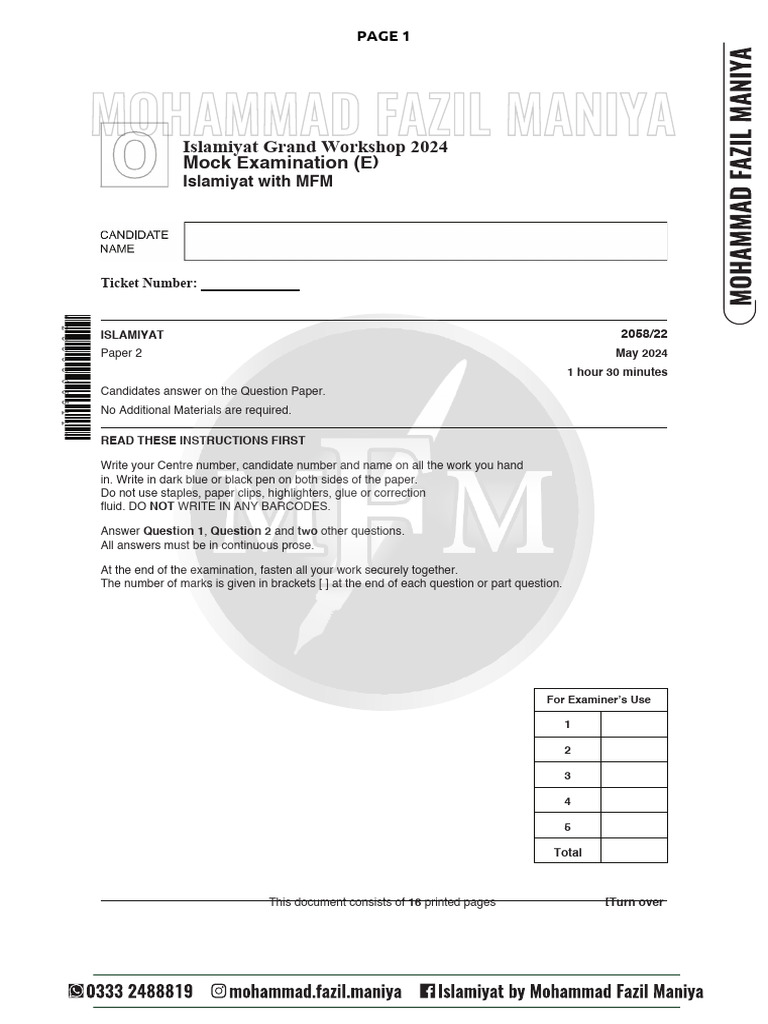 Mock Exam: Islamiyat Paper 2 Guide | PDF | Islamic Branches | Sharia