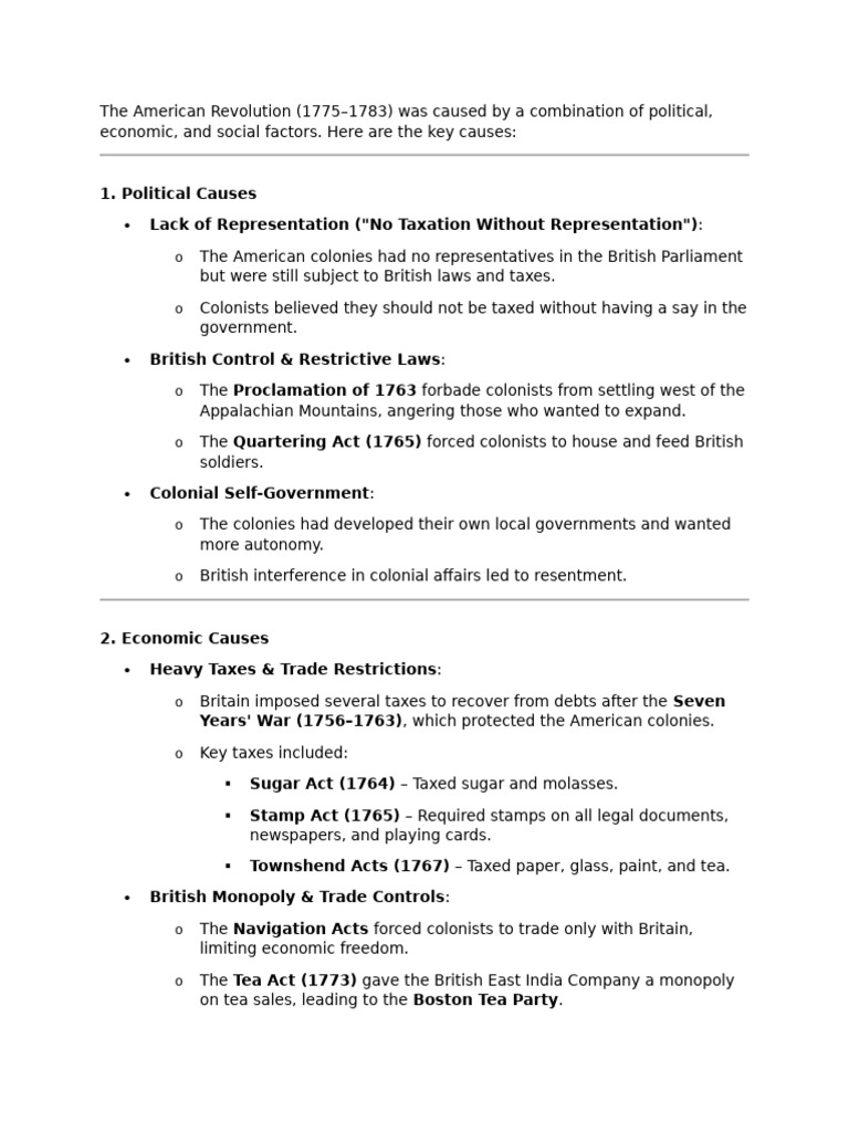 The American Revolution - Causes | PDF | American Revolution | Thirteen ...
