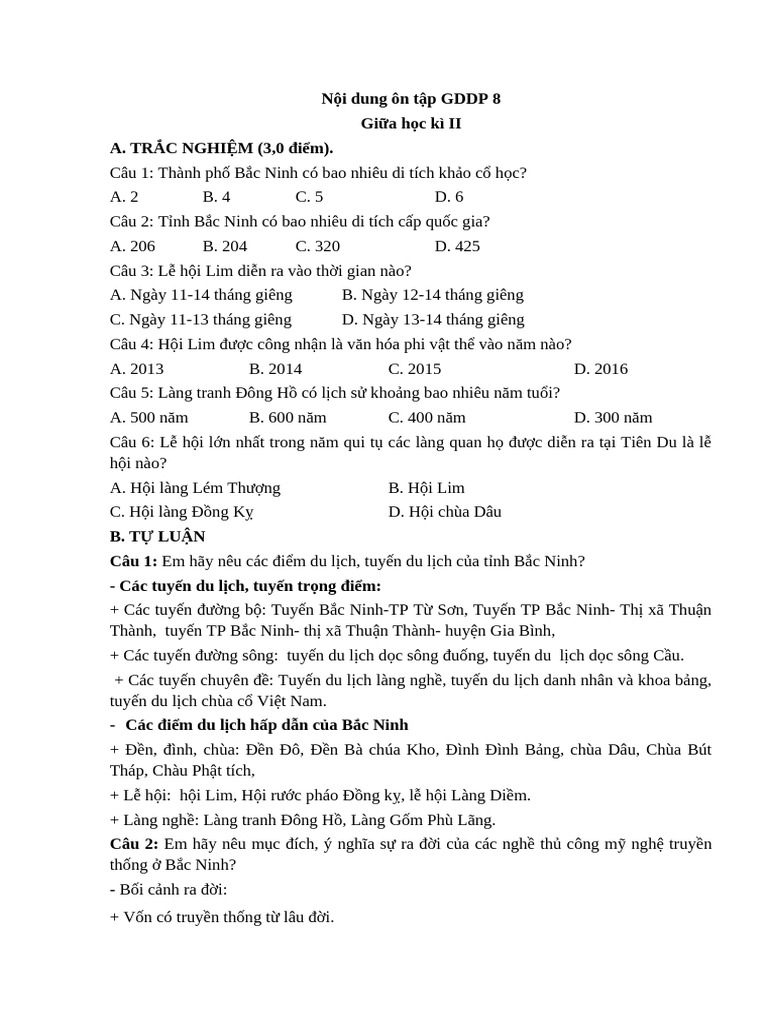 Nội dung ôn tập GDDP 8 | PDF