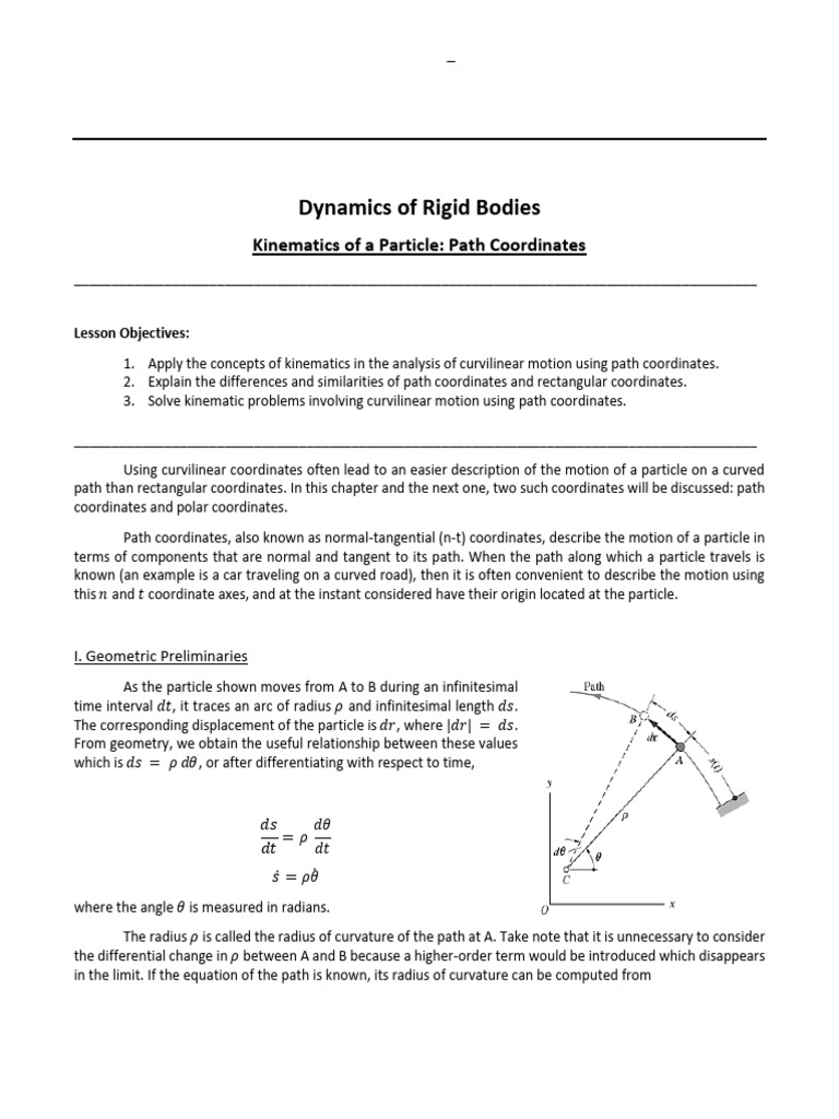 Module 5 (Kinematics of A Particle Path Coordinates) | PDF ...
