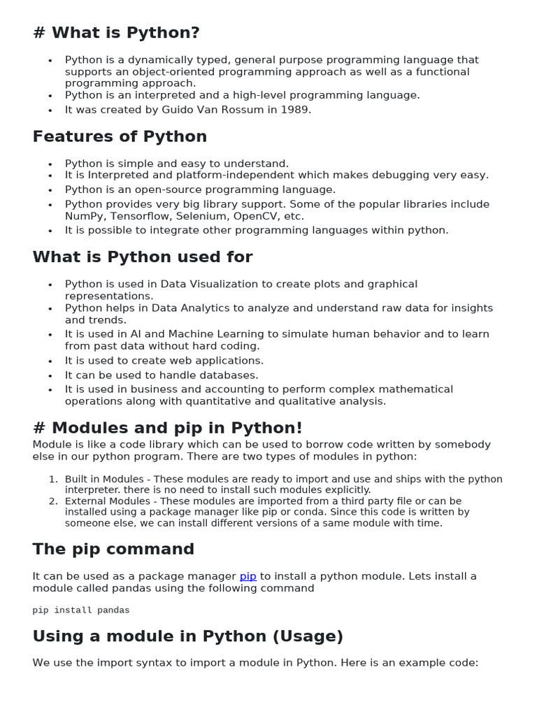Python Notes | PDF | Python (Programming Language) | Data Type Python Notes | PDF | Python (Programming Language) | Data Type