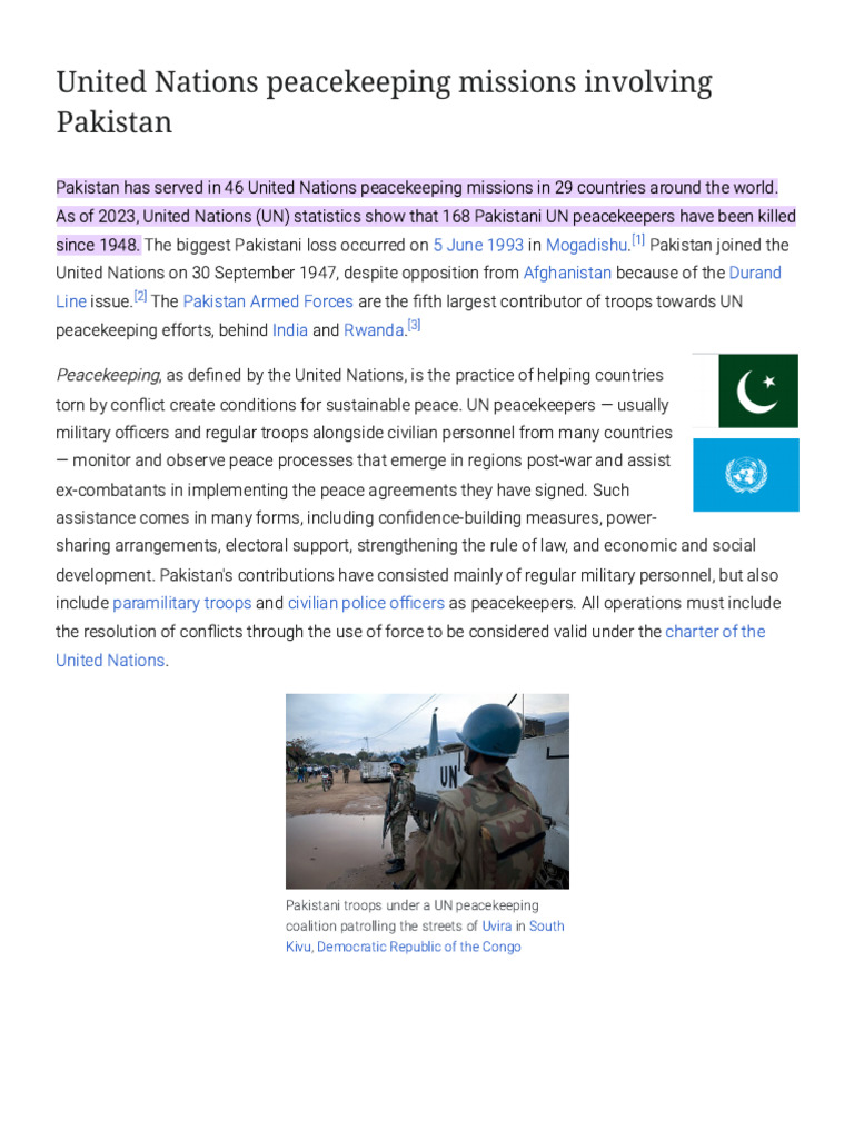 United Nations Peacekeeping Missions Involving Pakistan - Wikipedia ...