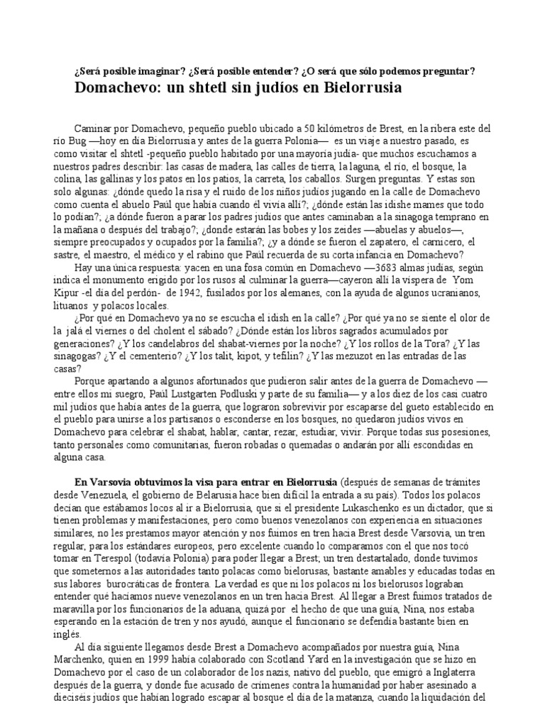 Domachevo: Un Shtetl Sin Judíos en Belarusia | PDF | Historia