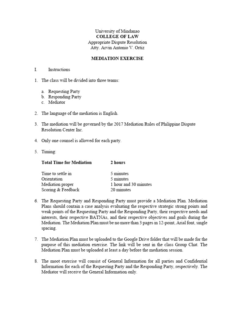 Instructions-Mediation Exercise | PDF | Mediation | Human Communication