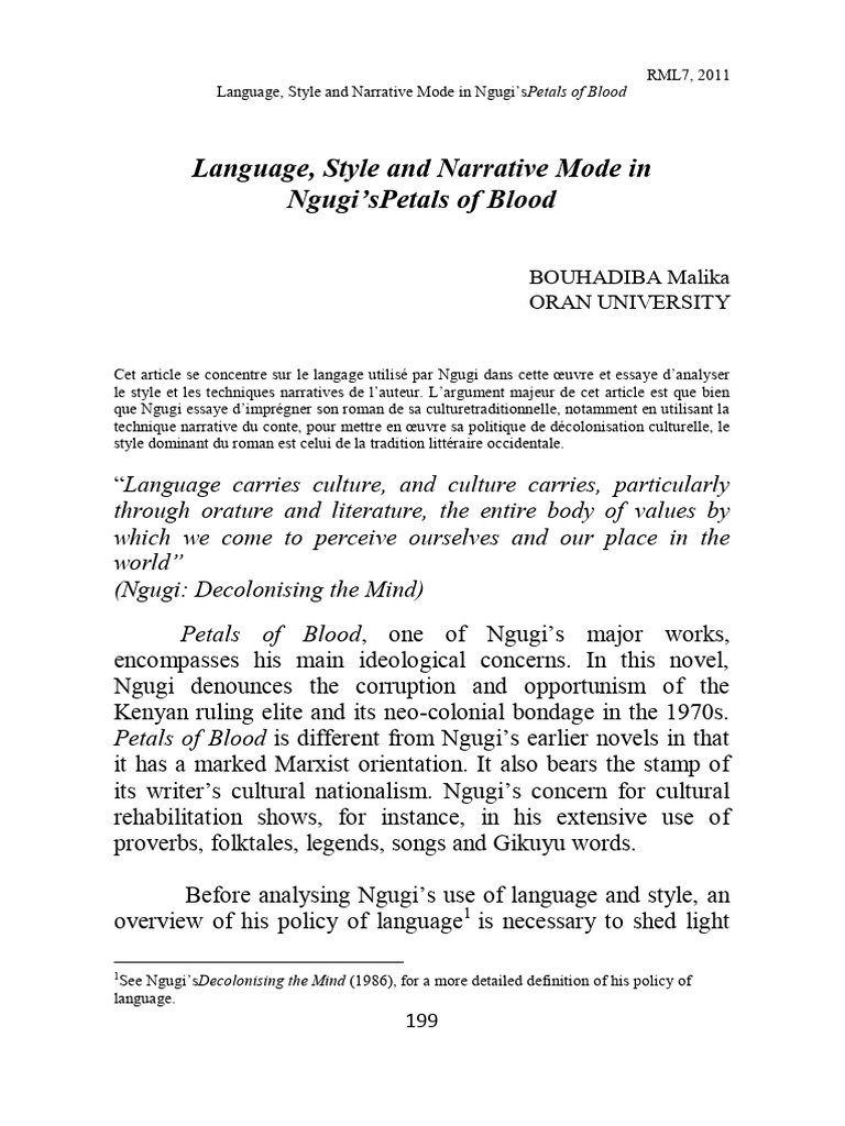 Ngugi's Language and Style in Petals of Blood | PDF | Narration | Narrative
