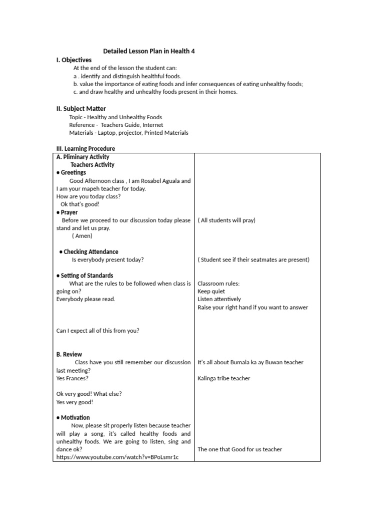 Detailed Lesson-WPS Office | PDF | Healthy Diet | Behavior Modification