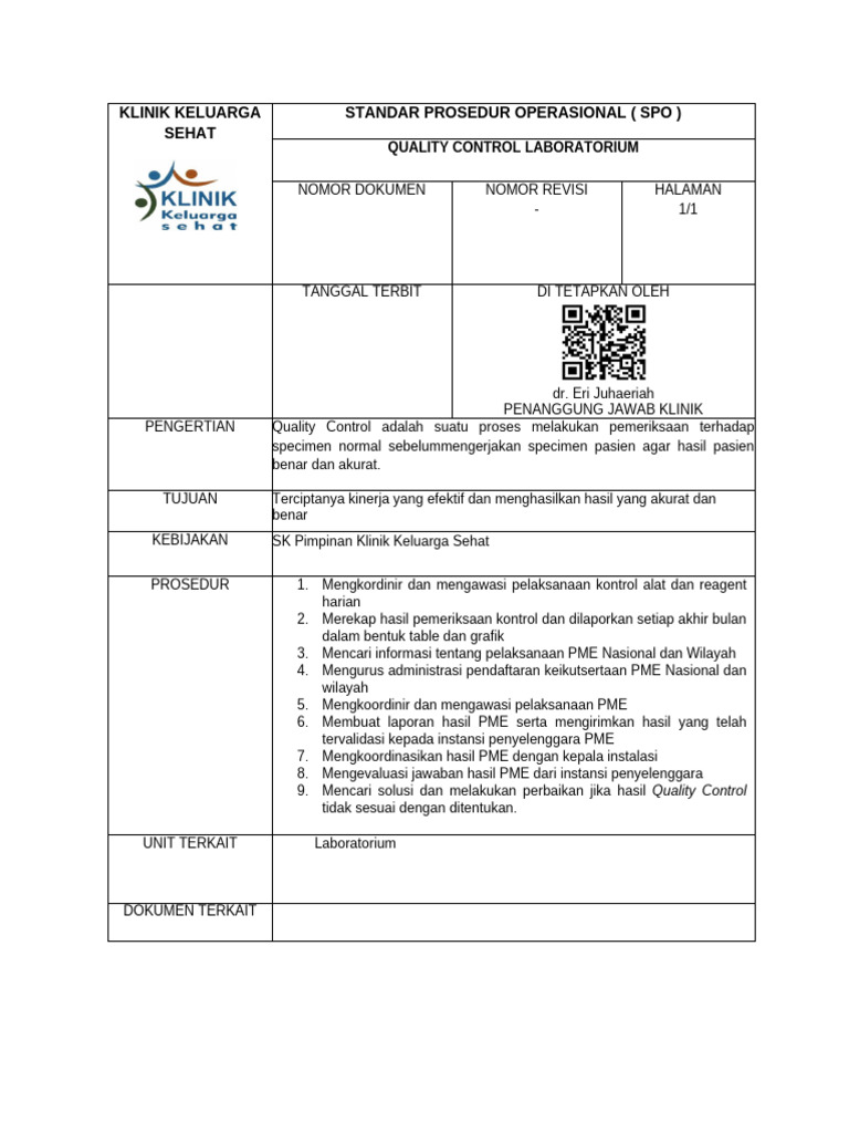 SOP QUALITY CONTROL | PDF