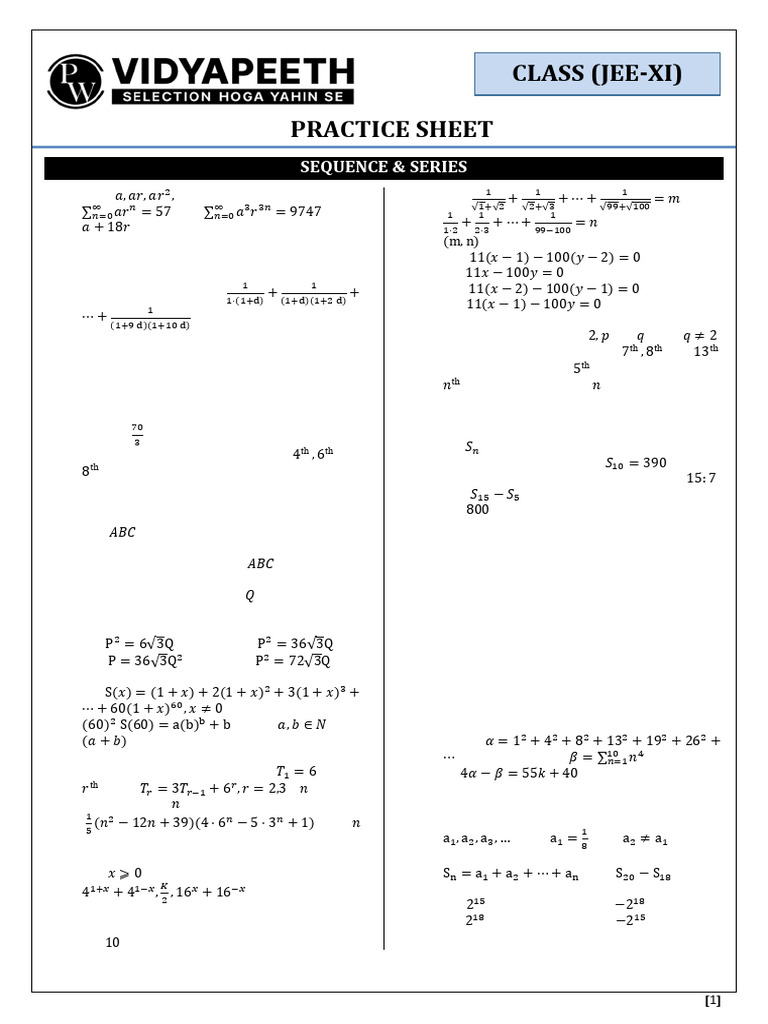 Practice Sheet Sequence & Series Jaikishan Sir 07 12 2024 | PDF | Arithmetic | Mathematical Concepts