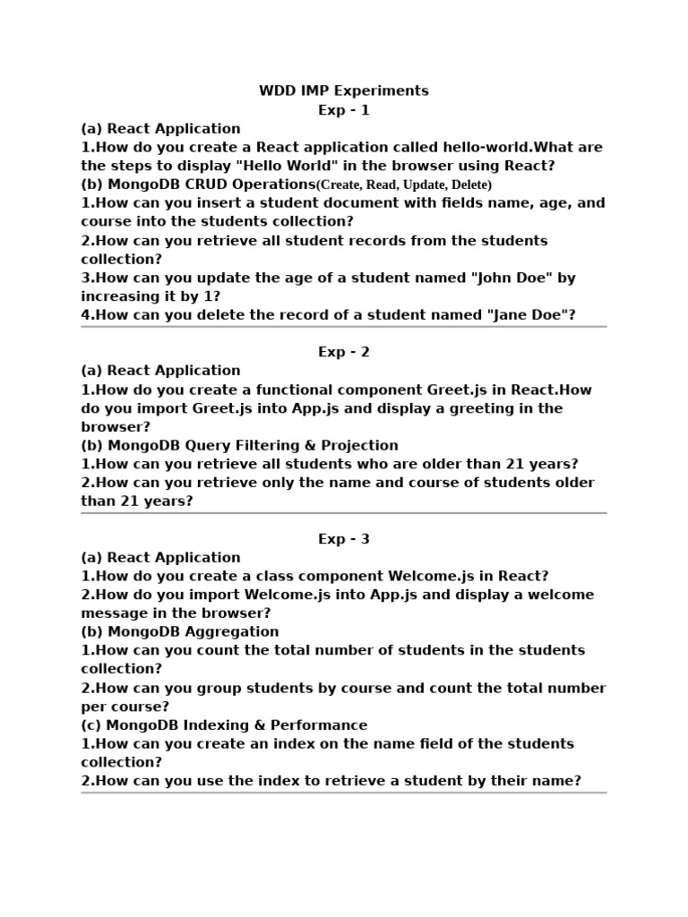 WDD IMP Experiments | PDF | Mongo Db | Software Engineering