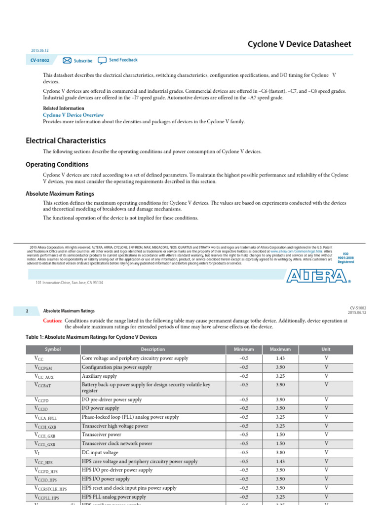 Cyclone 5 Datasheet | PDF | Power Supply | Electrical Engineering