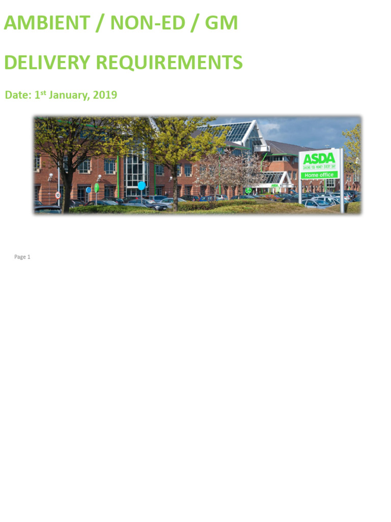 Asda Ambient Delivery Requirements 2019 | PDF | Barcode | Supply Chain