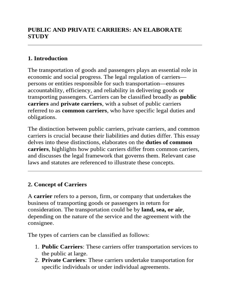 Distinctions Between Public and Private Carriers | PDF | Common Carrier ...