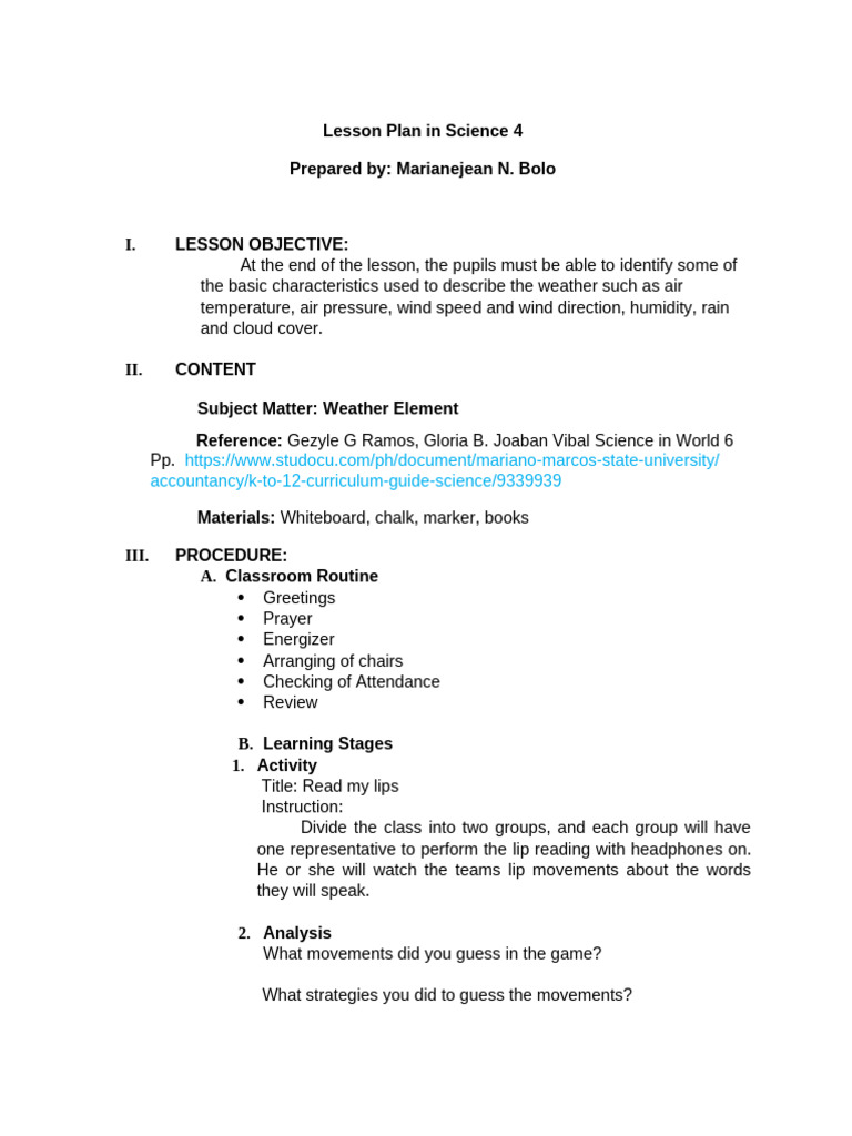 Lesson Plan in Science 4 | PDF | Weight | Gravity