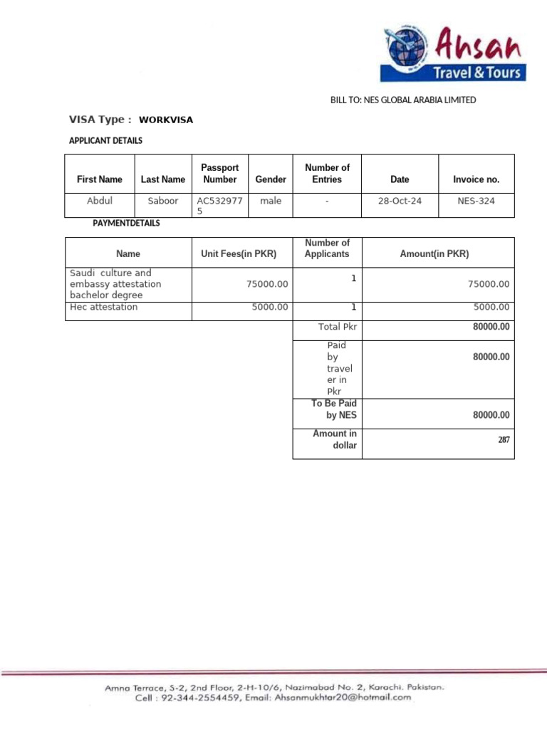 Muhammad Ali Attestation Invoice | PDF