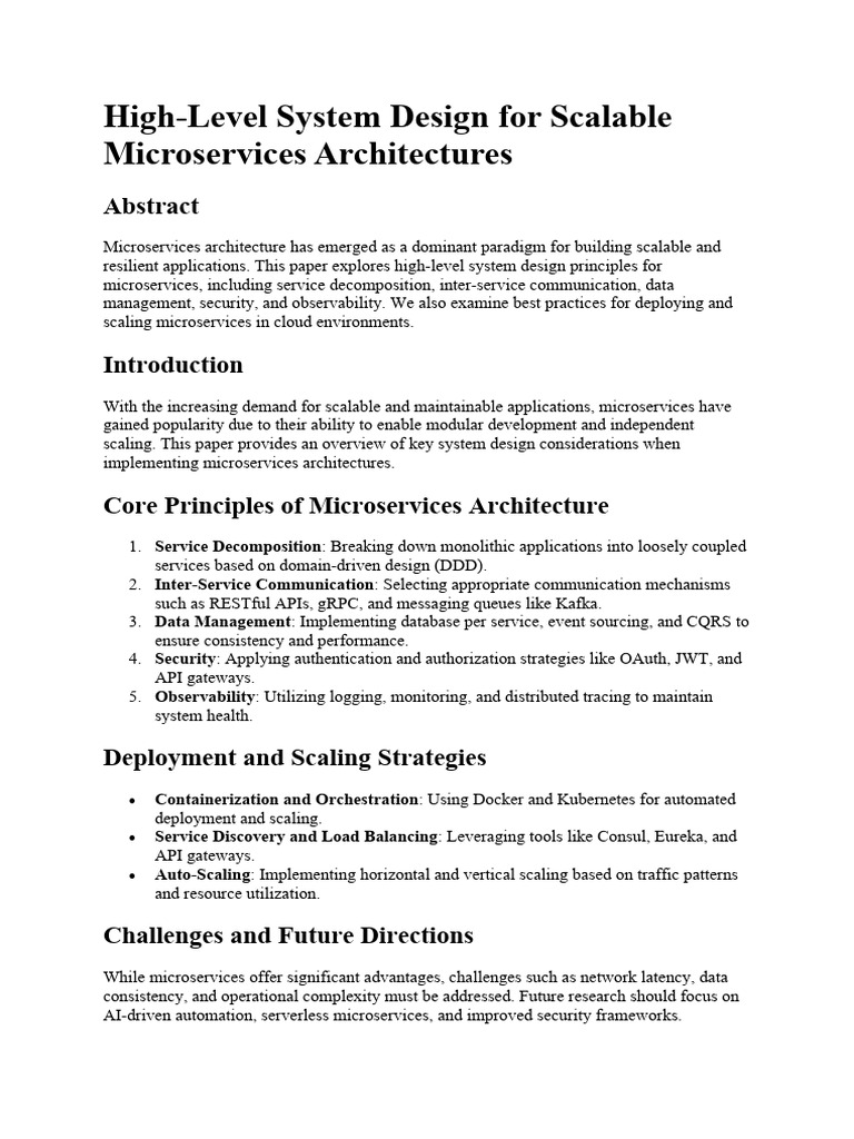 High-Level System Design For Scalable Microservices Architectures | PDF | Systems Engineering ...