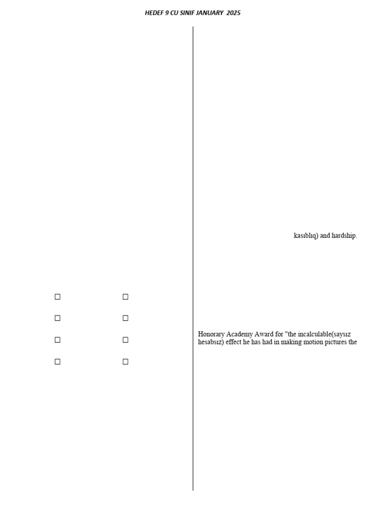 Hedef 9 Cu Sinif Yanvar 2025 | PDF | Charlie Chaplin | Linguistics