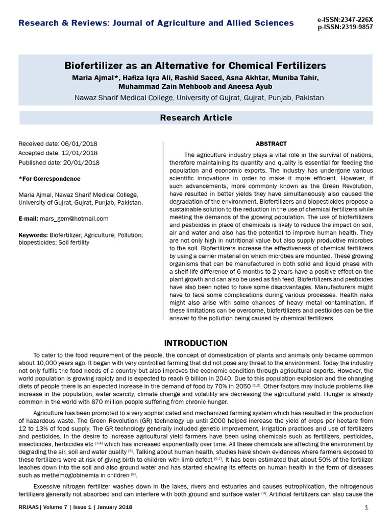 Biofertilizer As An Alternative For Chem | PDF | Fertilizer | Agriculture