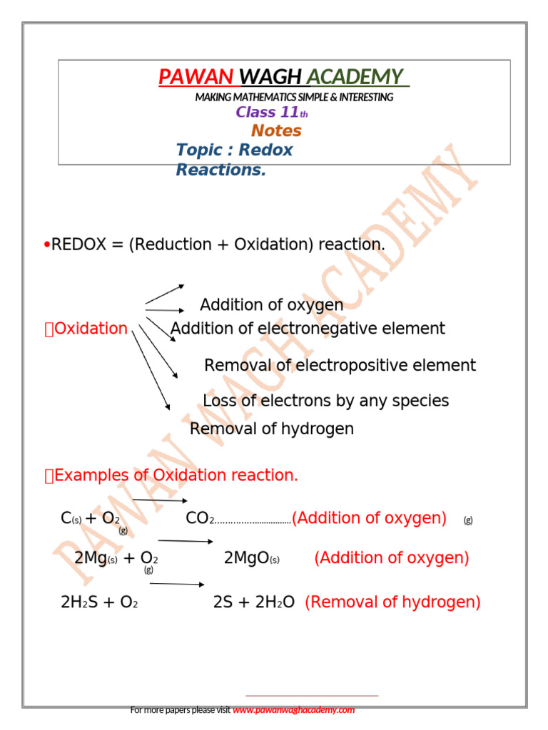 628302725-Redox-Reaction-Class-11th-Chemistry-Notes | PDF | Redox ...