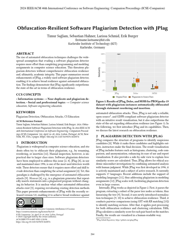 Obfuscation-Resilient Software Plagiarism Detection With JPlag | PDF | Plagiarism | Computer Science
