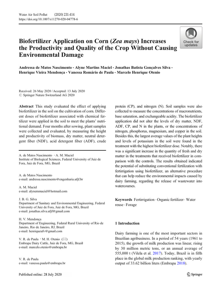 Biofertilizer Applicationon Corn Zeamays Increasesthe Productivityand ...