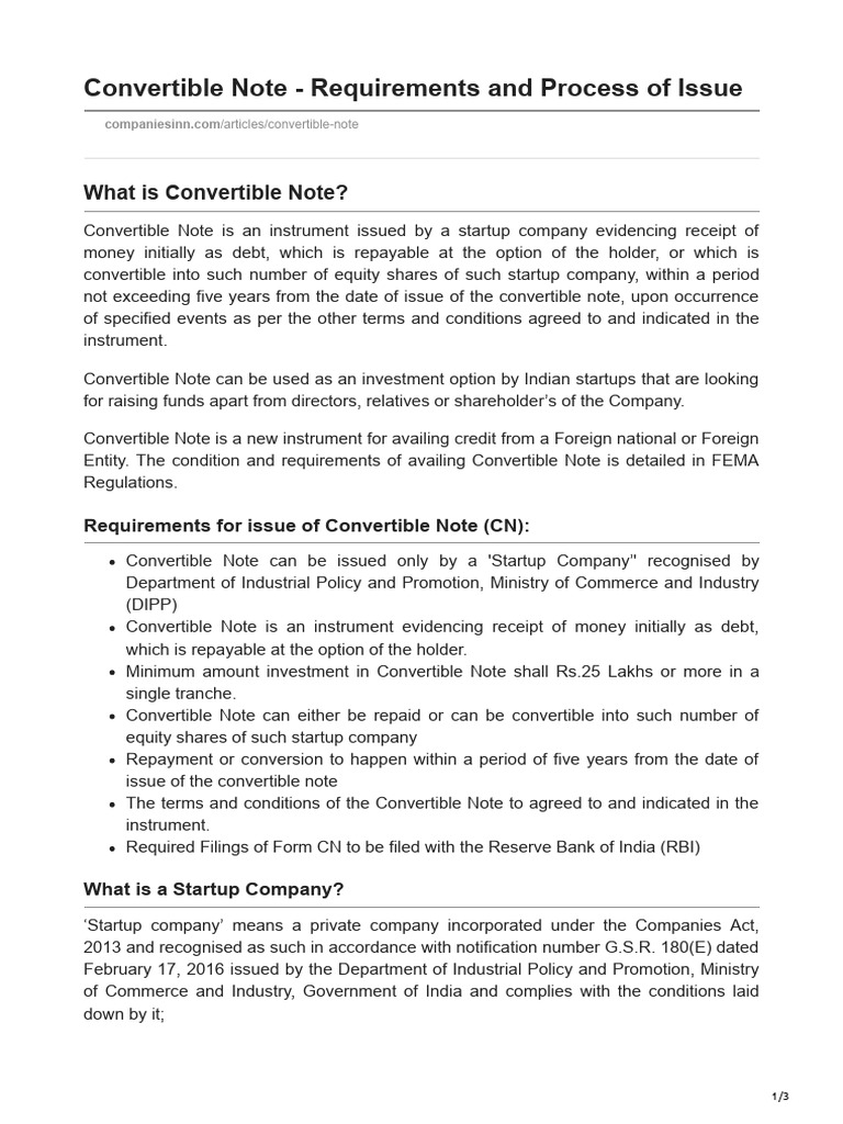 Convertible Notes for Indian Startups | PDF | Convertible Bond ...