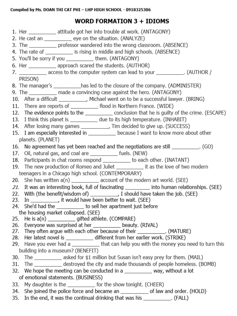 Word Forms 3 Idioms Handout | PDF