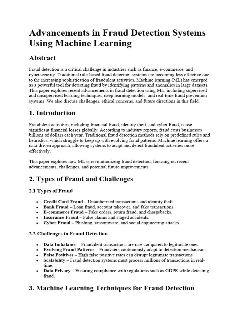 Advancements in Fraud Detection Systems Using Machine Learning | PDF ...