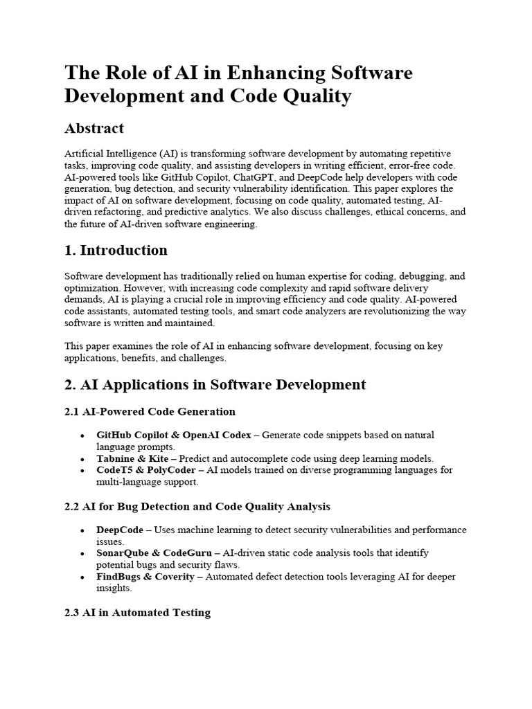 The Role of AI in Enhancing Software Development and Code Quality | PDF | Artificial ...