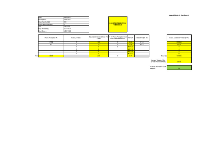 Mean Weight Report for Brazil Mix Packs | PDF