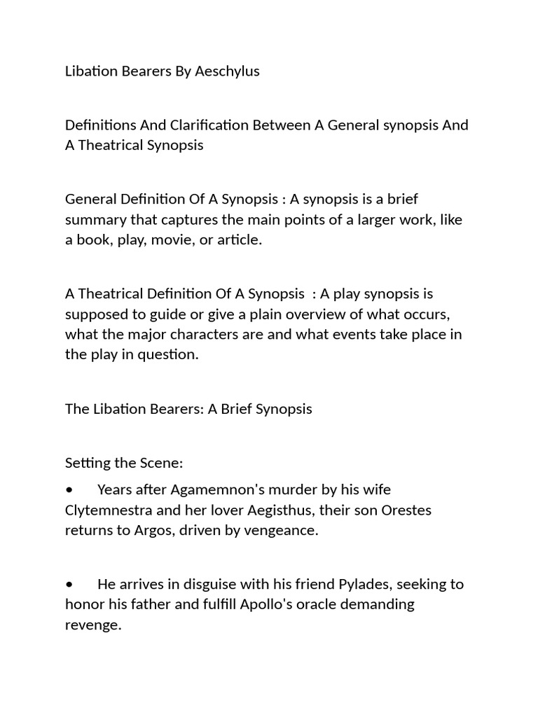 Analysis of Libation Bearers by Aeschylus | PDF | Oresteia