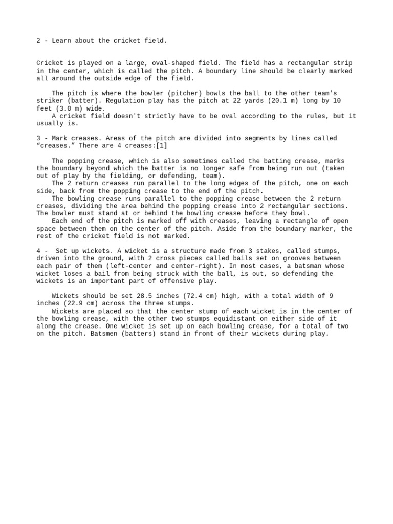 Cricket Field Setup and Rules Guide | PDF