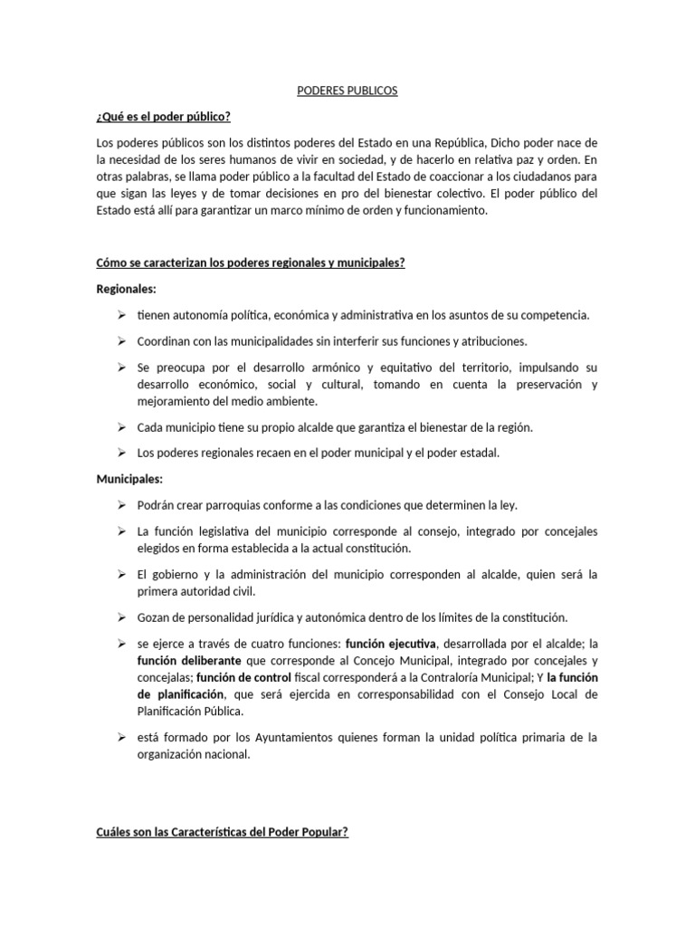 Características de los Poderes Públicos en Venezuela | PDF | Gobierno ...