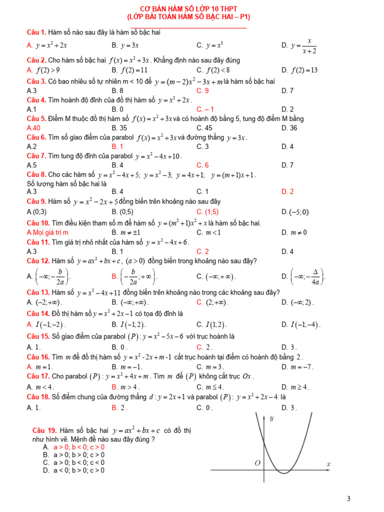 He Thong Bai Tap Trac Nghiem Ham So Bac Hai Co Ban Van Dung Van Dung Cao Đầu Ra Đã Gộp | PDF
