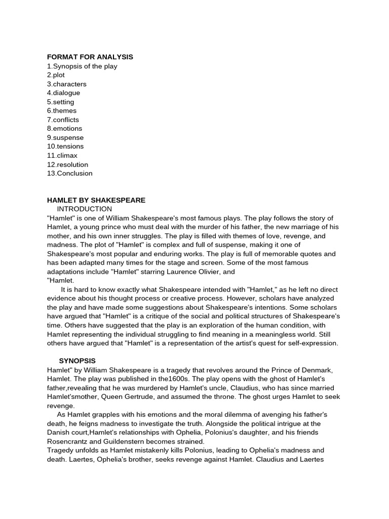 Dramatic Analysis of Hamlet | PDF | Hamlet
