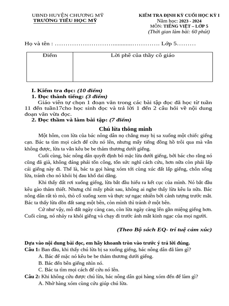 De Thi Cuoi hk1 | PDF