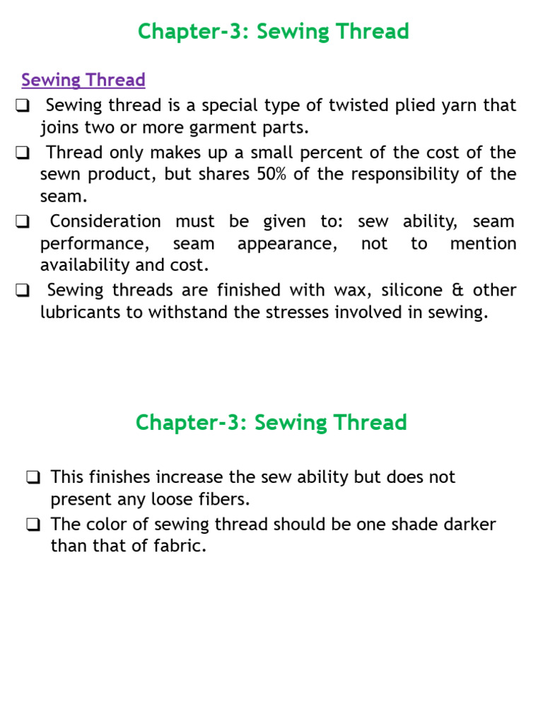 3. Sewing Thread.ppt | PDF | Yarn | Spinning (Textiles)
