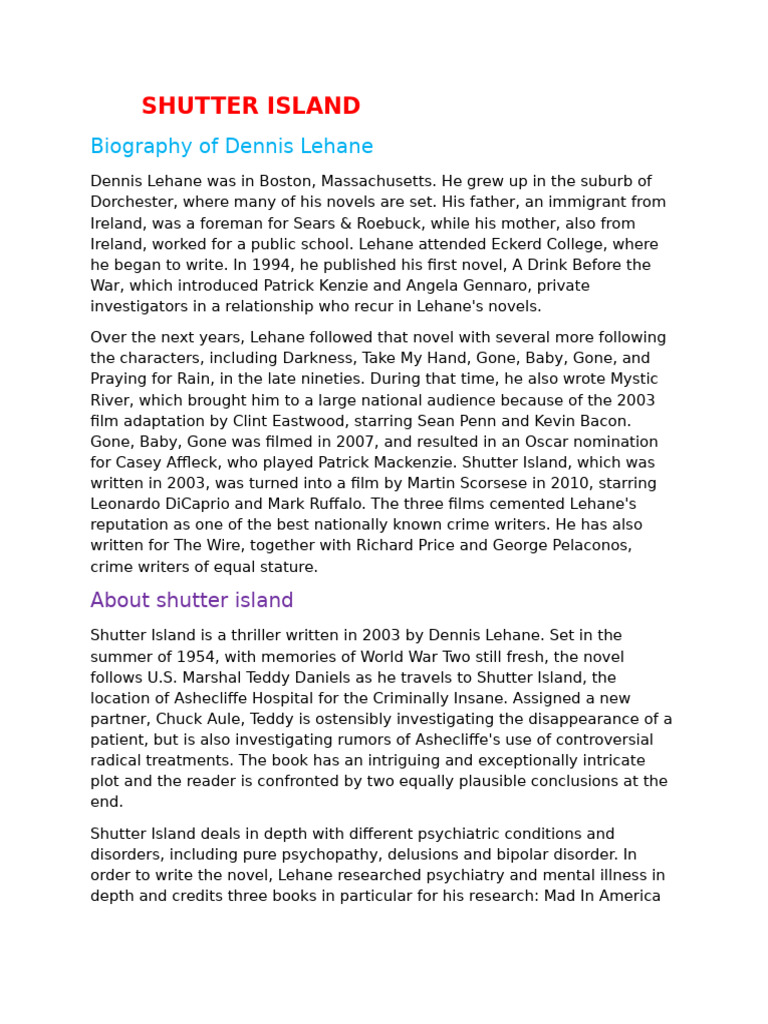 Shutter Island Notes | PDF