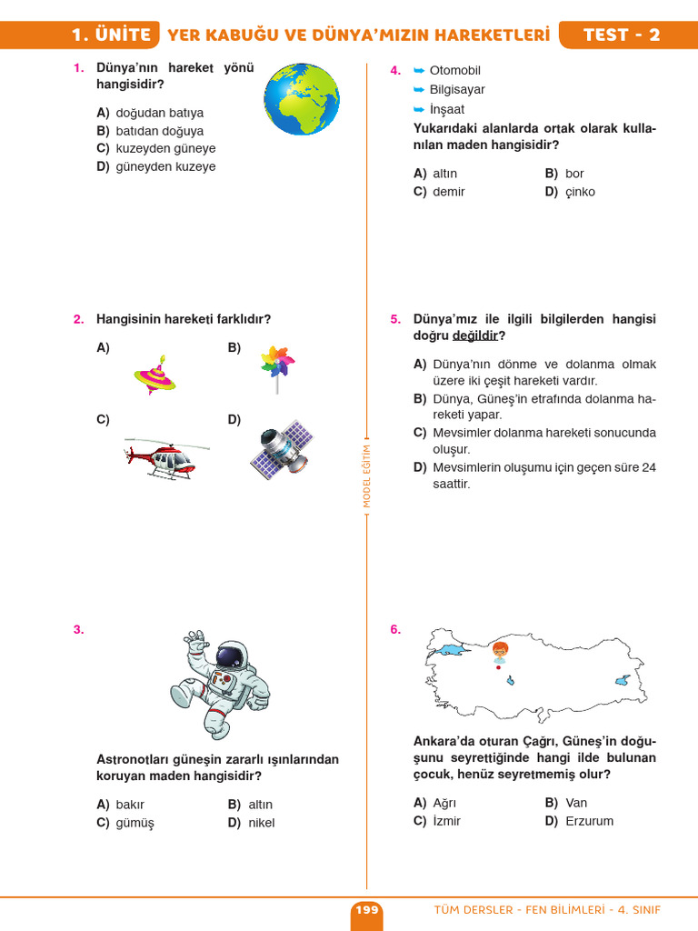 Üni̇te - Yer Kabuğu Ve Dünya'mizin Hareketleri̇ (Test-2) | PDF
