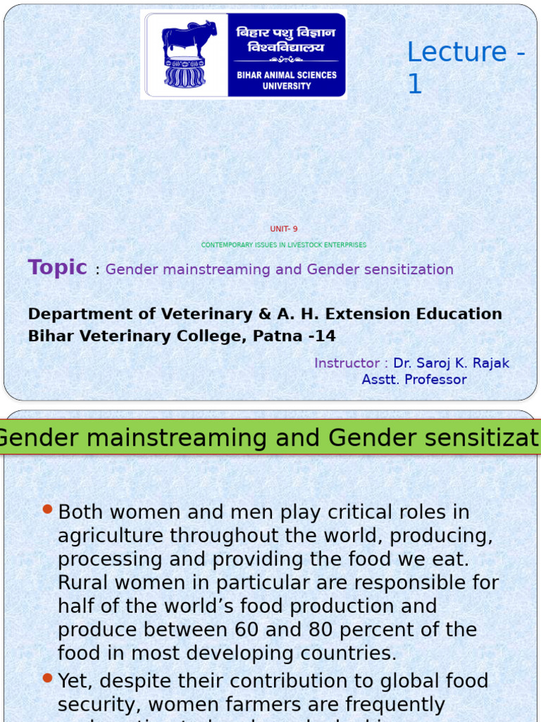 Lecture 1 Gender Mainstreaming and Gender Sensitization | PDF | Gender Studies | Gender