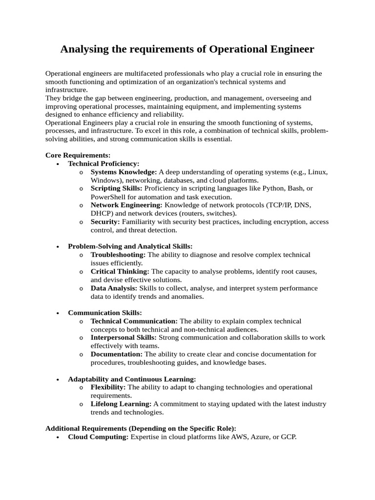 Analysing The Requirements of Operational Engineer | PDF | Computer ...
