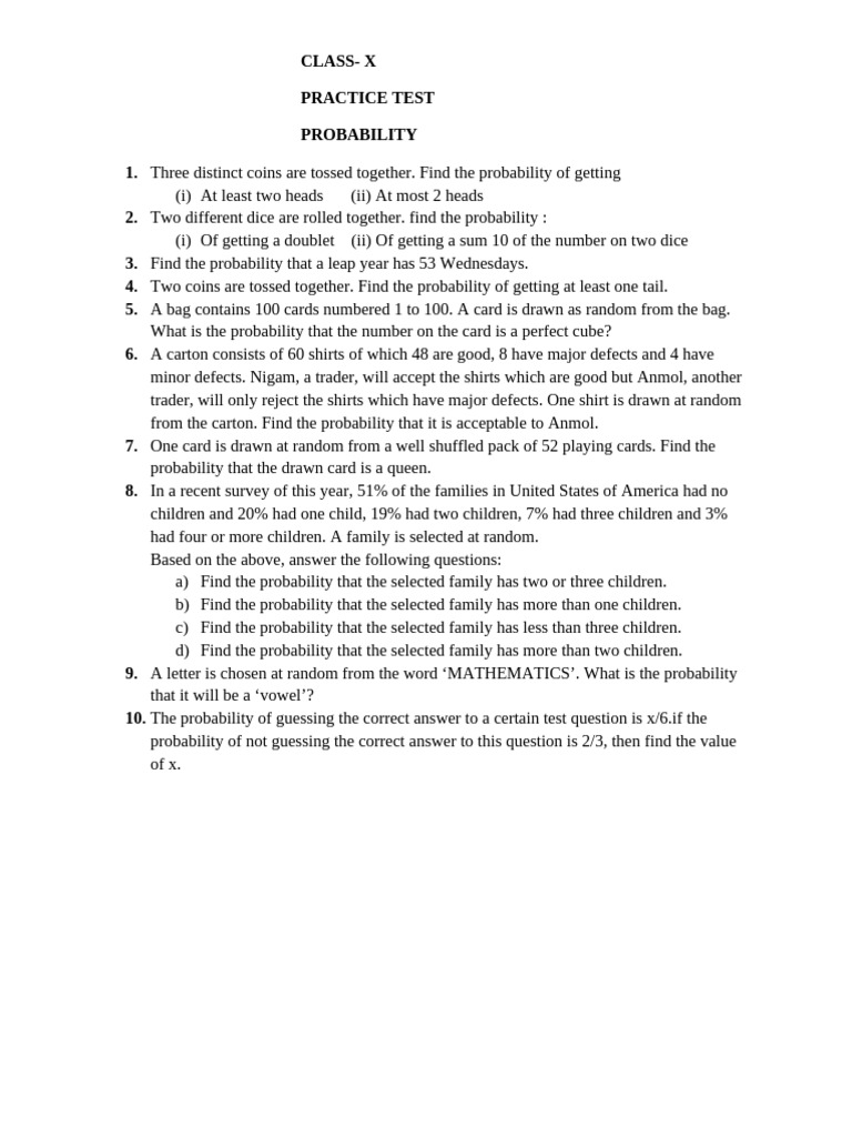 PRACTICE TEST PROBABILITY | PDF