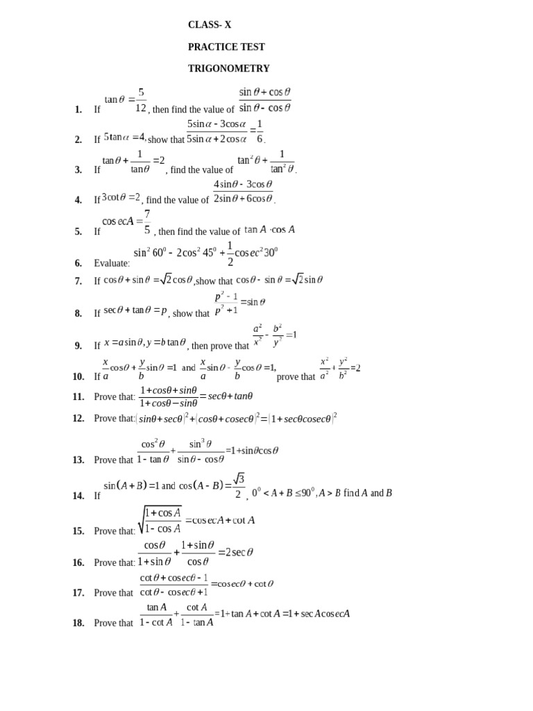 Practice Test Trigonometry | PDF
